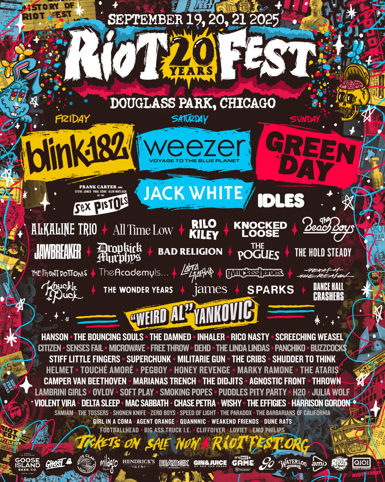 RIOT FEST 2025 Lineup Announced ft. Green Day, Blink-182, Weezer, More ...